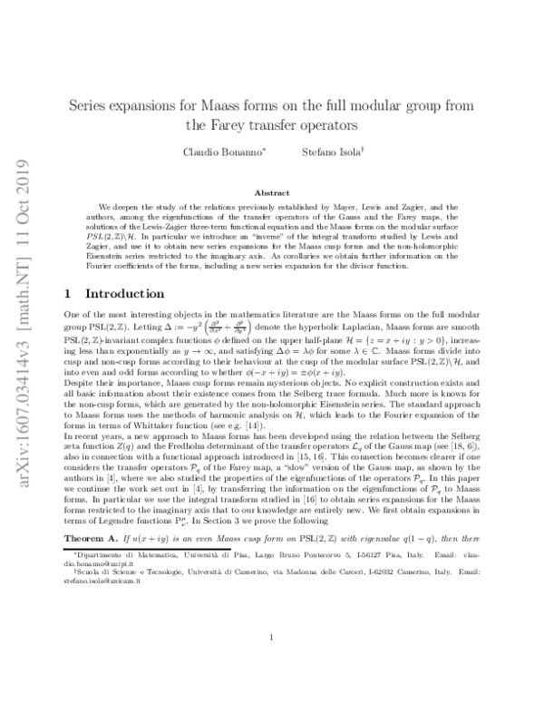(PDF) Series expansions for Maass forms on the full modular group from ...
