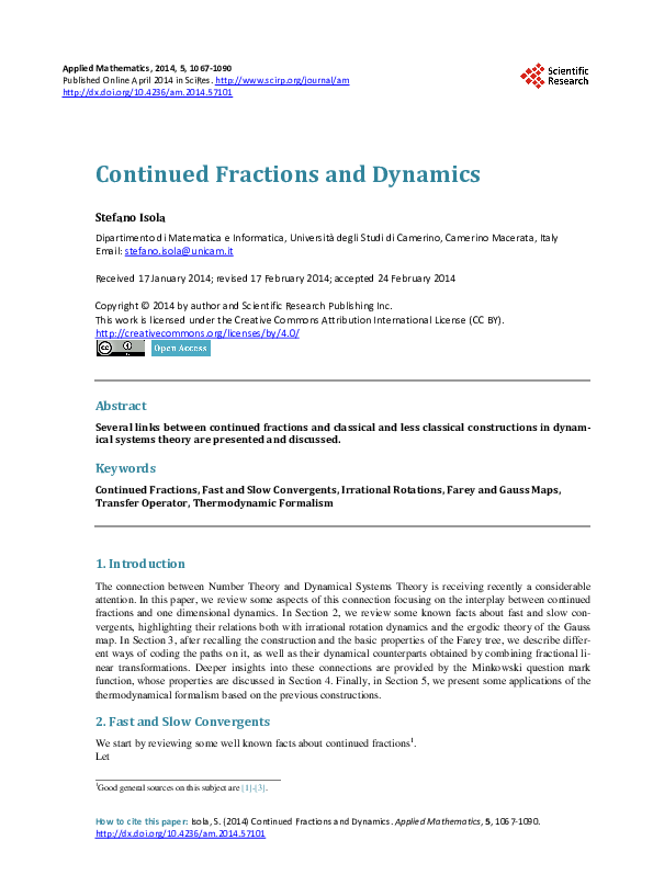 (PDF) Continued Fractions and Dynamics