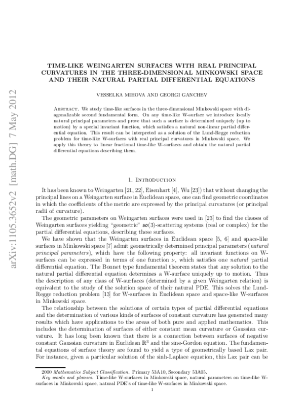 (PDF) Time-like Weingarten . . . AND THEIR NATURAL PARTIAL DIFFERENTIAL ...