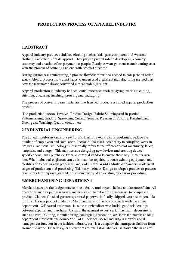 (DOC) PRODUCTION PROCESS OF APPAREL INDUSTRY