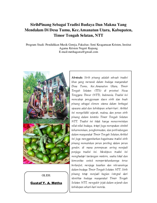 (PDF) SIRIH PINANG SEBAGAI WARISAN BUDAYA DI KABUPATEN TIMOR TENGAH SELATAN