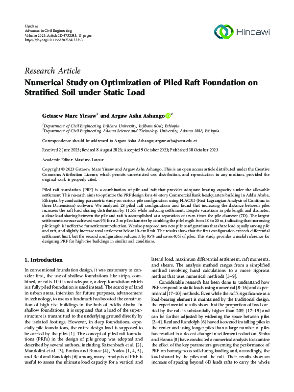(PDF) Numerical Study on Optimization of Piled Raft Foundation on Stratified Soil under Static Load