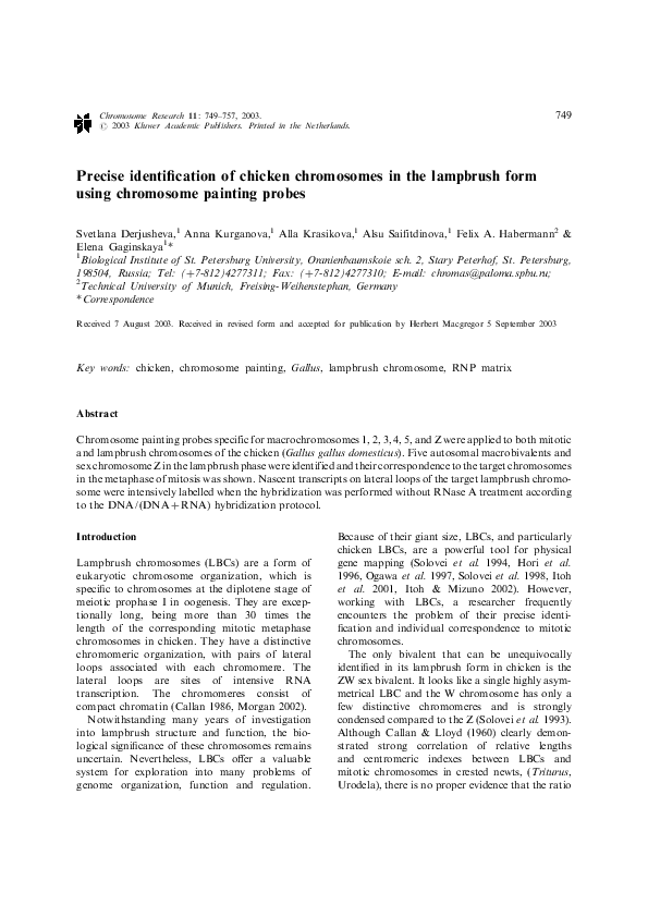 (PDF) Precise identification of chicken chromosomes in the lampbrush ...
