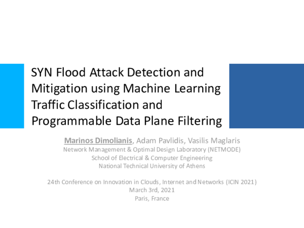 Pdf Syn Flood Attack Detection And Mitigation Using Machine Learning Traffic Classification 