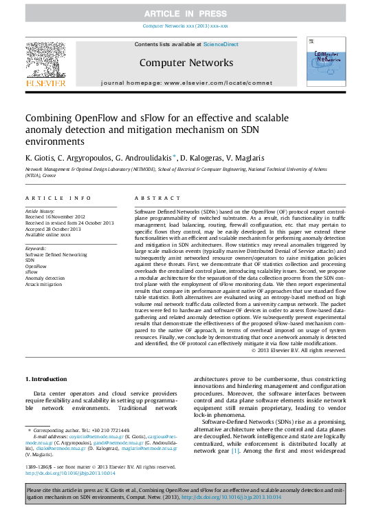 Pdf Combining Openflow And Sflow For An Effective And Scalable Anomaly Detection And