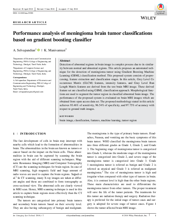 (PDF) Performance analysis of meningioma brain tumor classifications based on gradient boosting ...