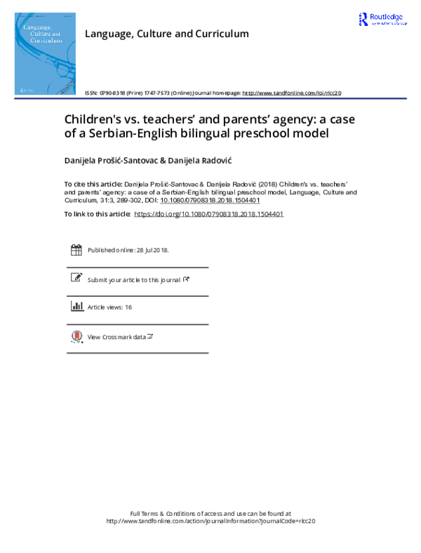 (PDF) Children's vs. teachers’ and parents’ agency: a case of a Serbian ...