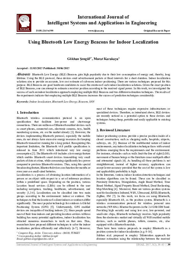 (PDF) Using Bluetooth Low Energy Beacons for Indoor Localization