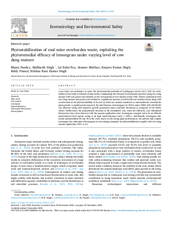(PDF) Phytostabilization of coalmine overburden waste rock dump slopes ...