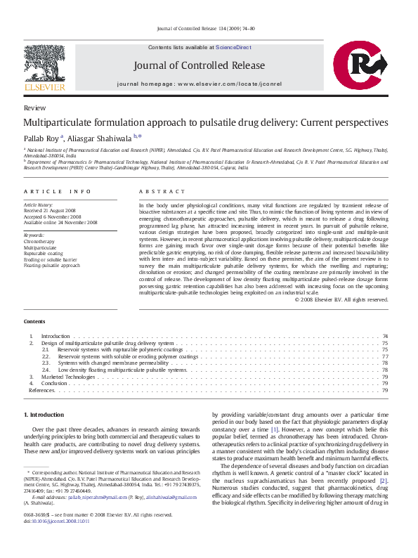 (PDF) Multiparticulate formulation approach to pulsatile drug delivery ...