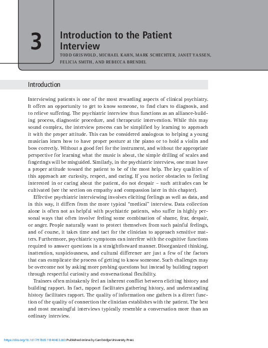 (PDF) Introduction to the Patient Interview