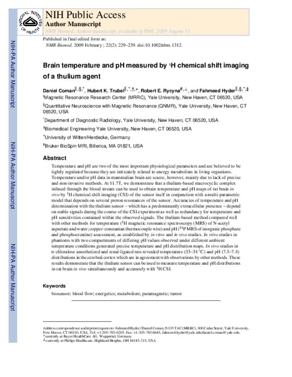 (PDF) Brain temperature and pH measured by 1H chemical shift imaging of ...