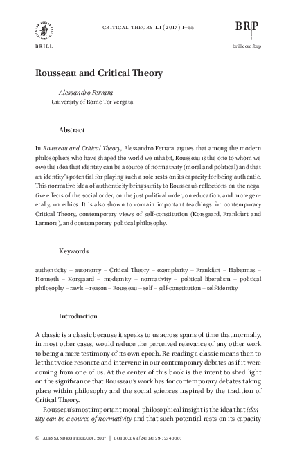 (PDF) Rousseau and Critical Theory