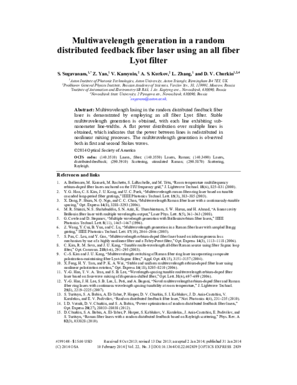 (PDF) Multiwavelength generation in a random distributed feedback fiber laser using an all fiber ...