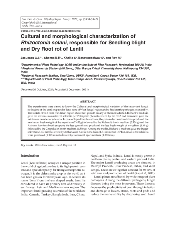 (PDF) Cultural and morphological characterization of Rhizoctonia solani ...