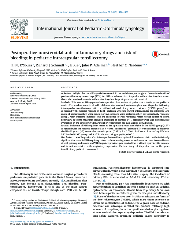 (PDF) Postoperative non-steroidal anti-inflammatory drugs and ...