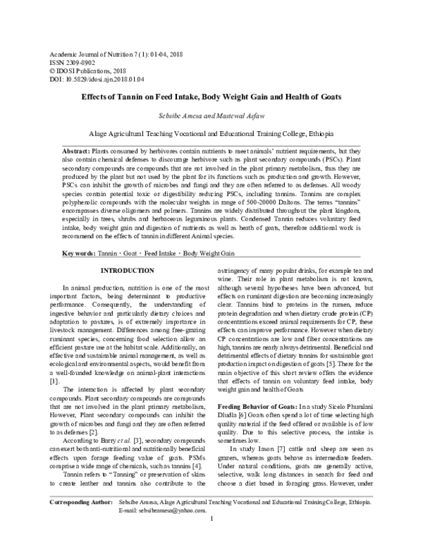 (PDF) Effects of Tannin on Feed Intake , Body Weight Gain and Health of ...