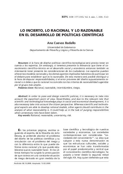 (PDF) Lo incierto, lo racional y lo razonable en el desarrollo de ...