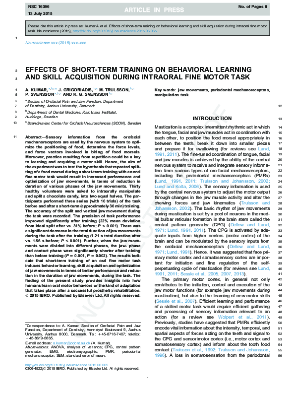 (PDF) Effects of short-term training on behavioral learning and skill ...