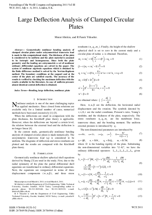 (PDF) Large Deflection Analysis of Clamped Circular Plates