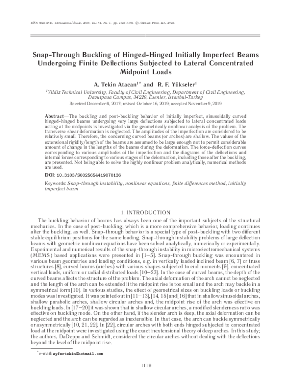 (PDF) Snap-Through Buckling of Hinged-Hinged Initially Imperfect Beams ...