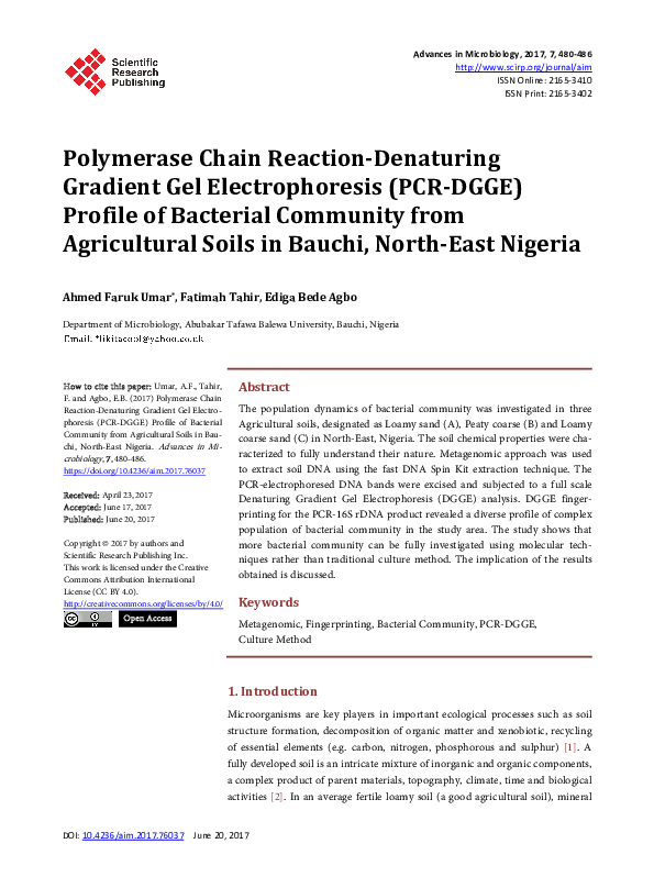 (PDF) Polymerase Chain Reaction-Denaturing Gradient Gel Electrophoresis (PCR-DGGE) Profile of ...