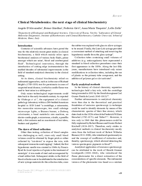 (PDF) Clinical metabolomics: the next stage of clinical biochemistry