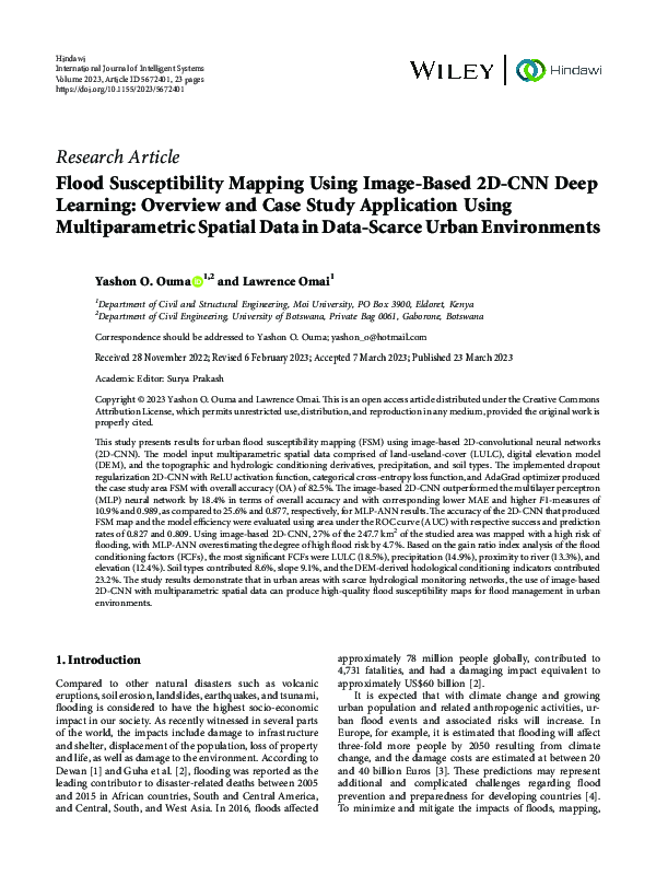 Pdf Flood Susceptibility Mapping Using Image Based 2d Cnn Deep Learning Overview And Case