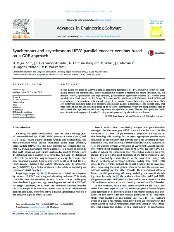 Pdf Synchronous And Asynchronous Hevc Parallel Encoder Versions Based On A Gop Approach 