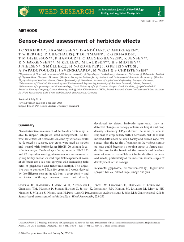 (PDF) Sensor-based assessment of herbicide effects