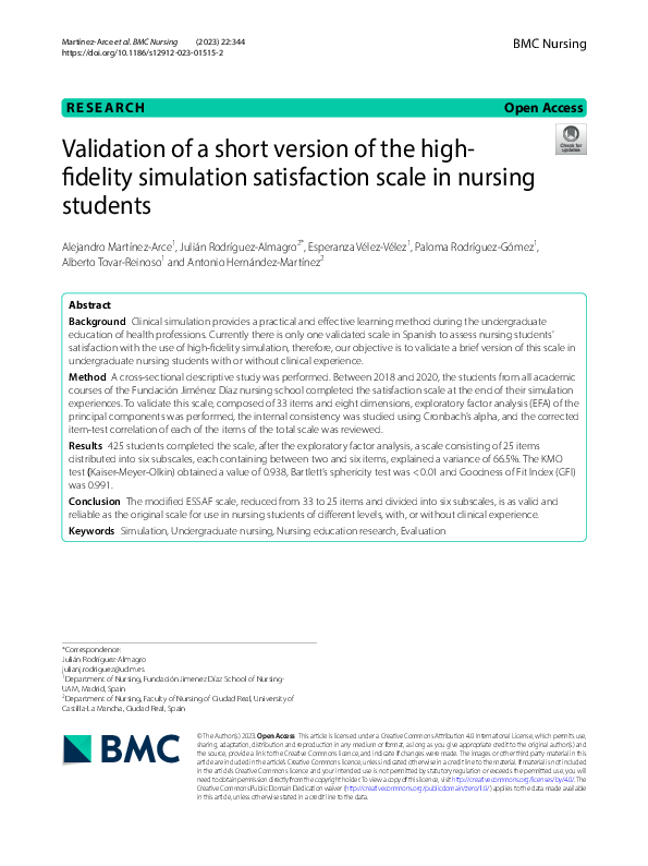 (PDF) Validation of a short version of the high-fidelity simulation satisfaction scale in ...