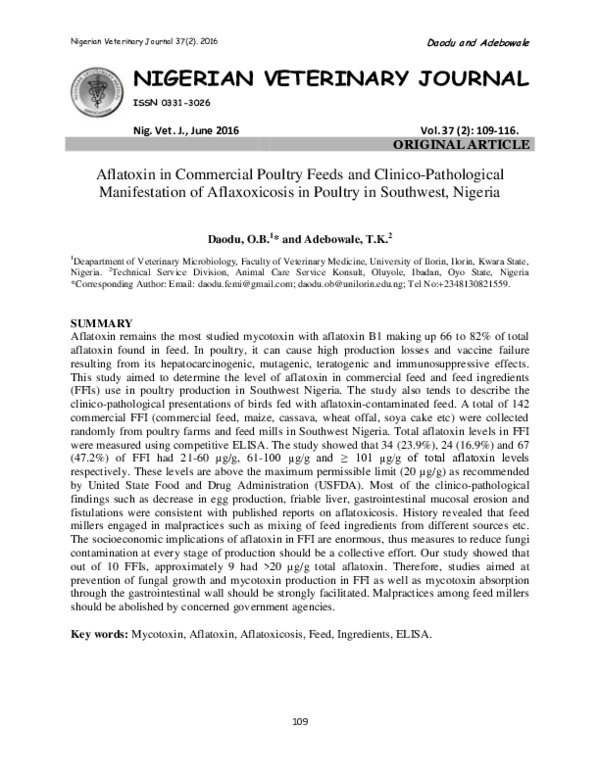 (PDF) Aflatoxin in Commercial Poultry Feeds and Clinico-Pathological ...