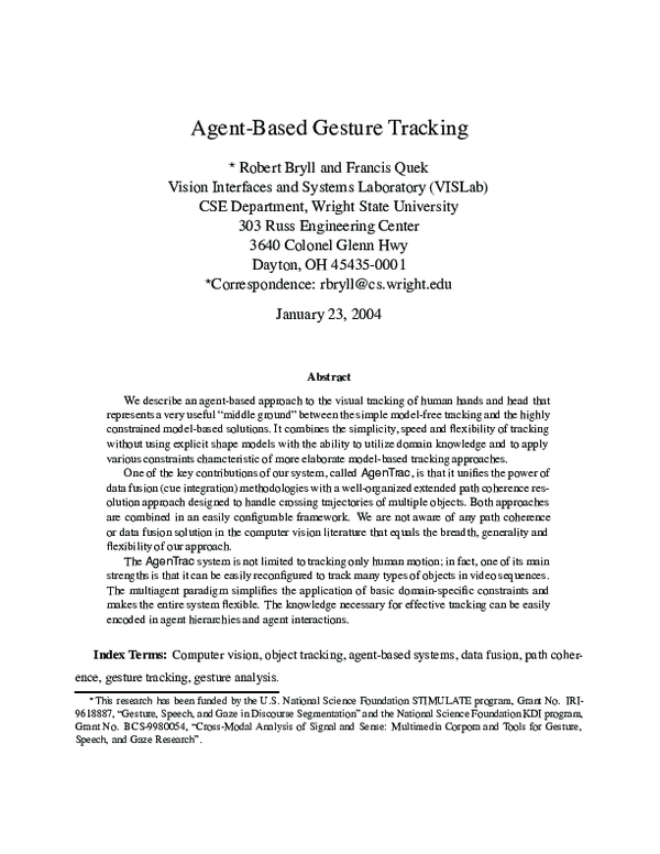(PDF) Agent-Based Gesture Tracking