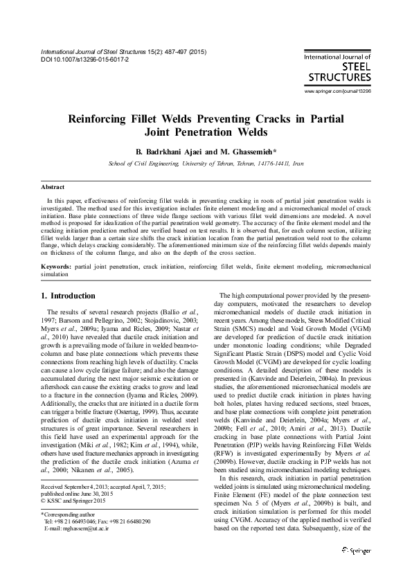 (PDF) Reinforcing fillet welds preventing cracks in partial joint ...