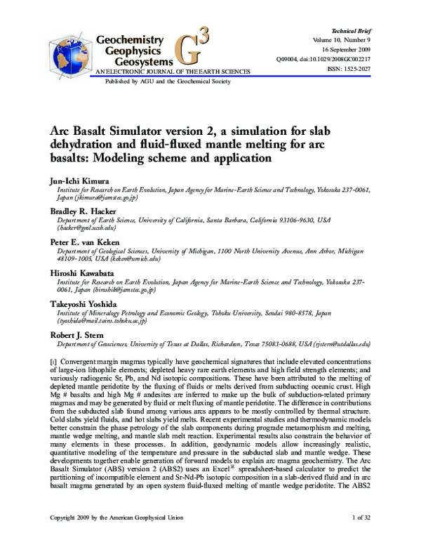 (PDF) Arc Basalt Simulator version 2, a simulation for slab dehydration and fluid-fluxed mantle ...