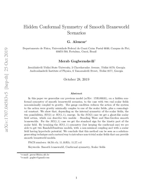 (PDF) Hidden Conformal Symmetry of Smooth Braneworld Scenarios