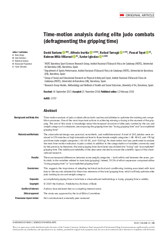 (PDF) Time-motion analysis during elite judo combats (defragmenting the ...