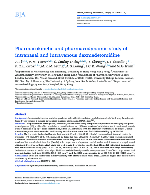 (PDF) Pharmacokinetic and pharmacodynamic study of intranasal and ...