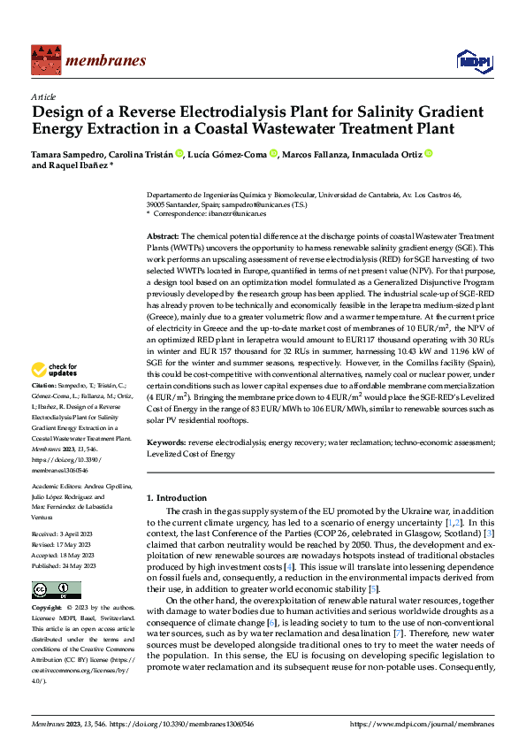 (PDF) Design of a Reverse Electrodialysis Plant for Salinity Gradient ...