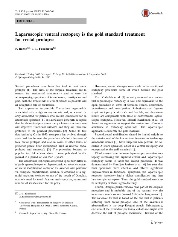 (PDF) Laparoscopic ventral rectopexy is the gold standard treatment for ...