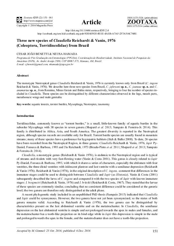 (PDF) Three new species of Claudiella Reichardt & Vanin, 1976 ...