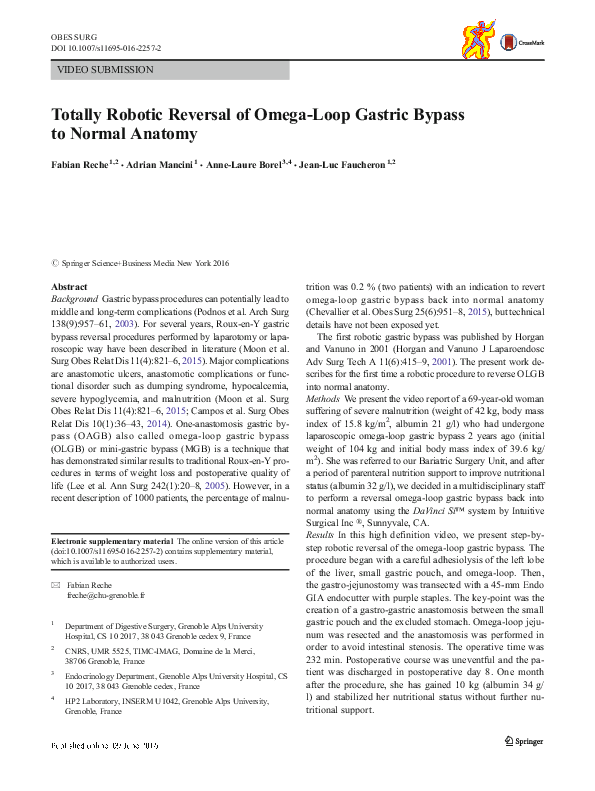 (PDF) Totally Robotic Reversal of Omega-Loop Gastric Bypass to Normal ...