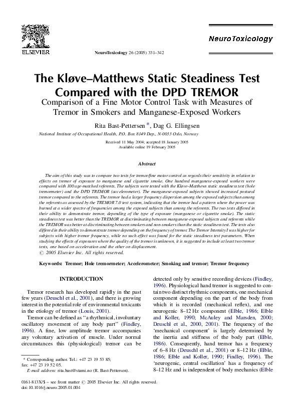 (PDF) The Kløve–Matthews Static Steadiness Test Compared with the DPD ...
