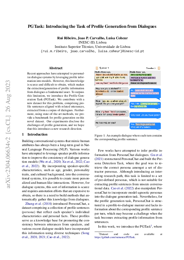 (PDF) PGTask: Introducing the Task of Profile Generation from Dialogues | Luisa Coheur ...