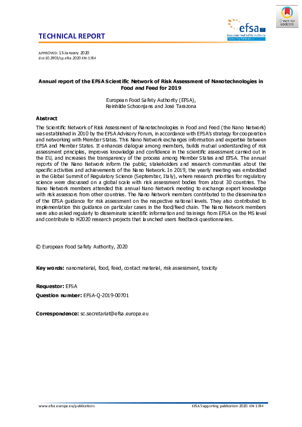 (PDF) Annual report of the EFSA Scientific Network of Risk Assessment of Nanotechnologies in ...