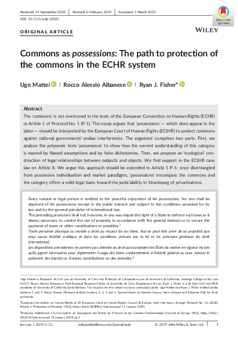 (PDF) Commons as possessions: The path to protection of the commons in ...