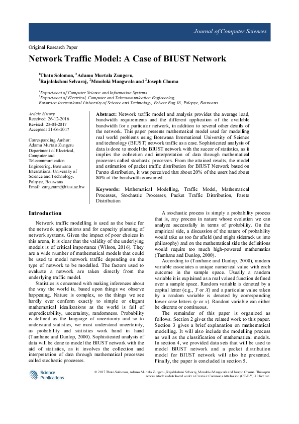 (PDF) Network Traffic Model: A Case of BIUST Network