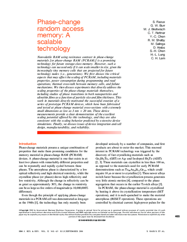 (PDF) Phase-change random access memory: A scalable technology