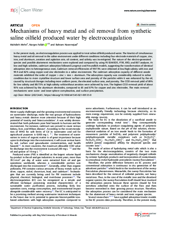(PDF) Mechanisms of heavy metal and oil removal from synthetic saline ...
