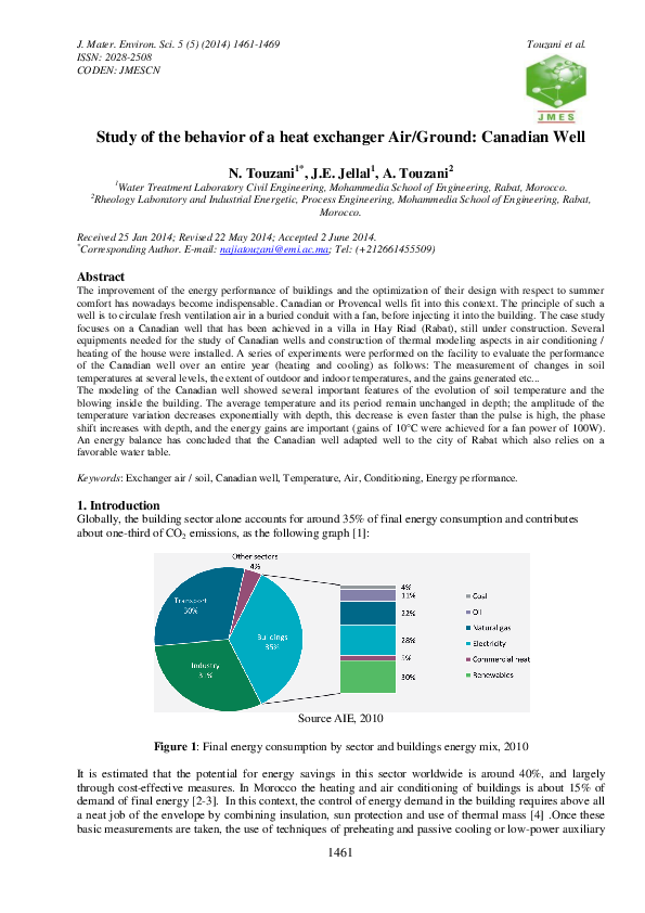 (PDF) Study of the behavior of a heat exchanger Air/Ground: Canadian Well